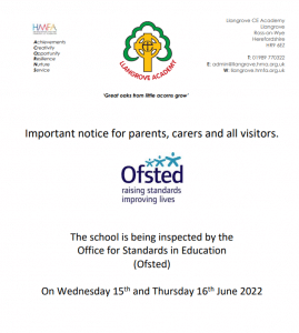 Notice of Ofsted Inspection – Llangrove CE Academy